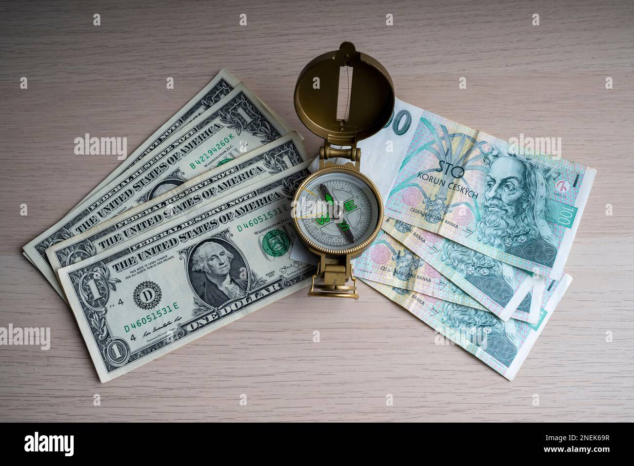 Czech Republic 100 korun paper banknote and US dollar 1. Czech ...