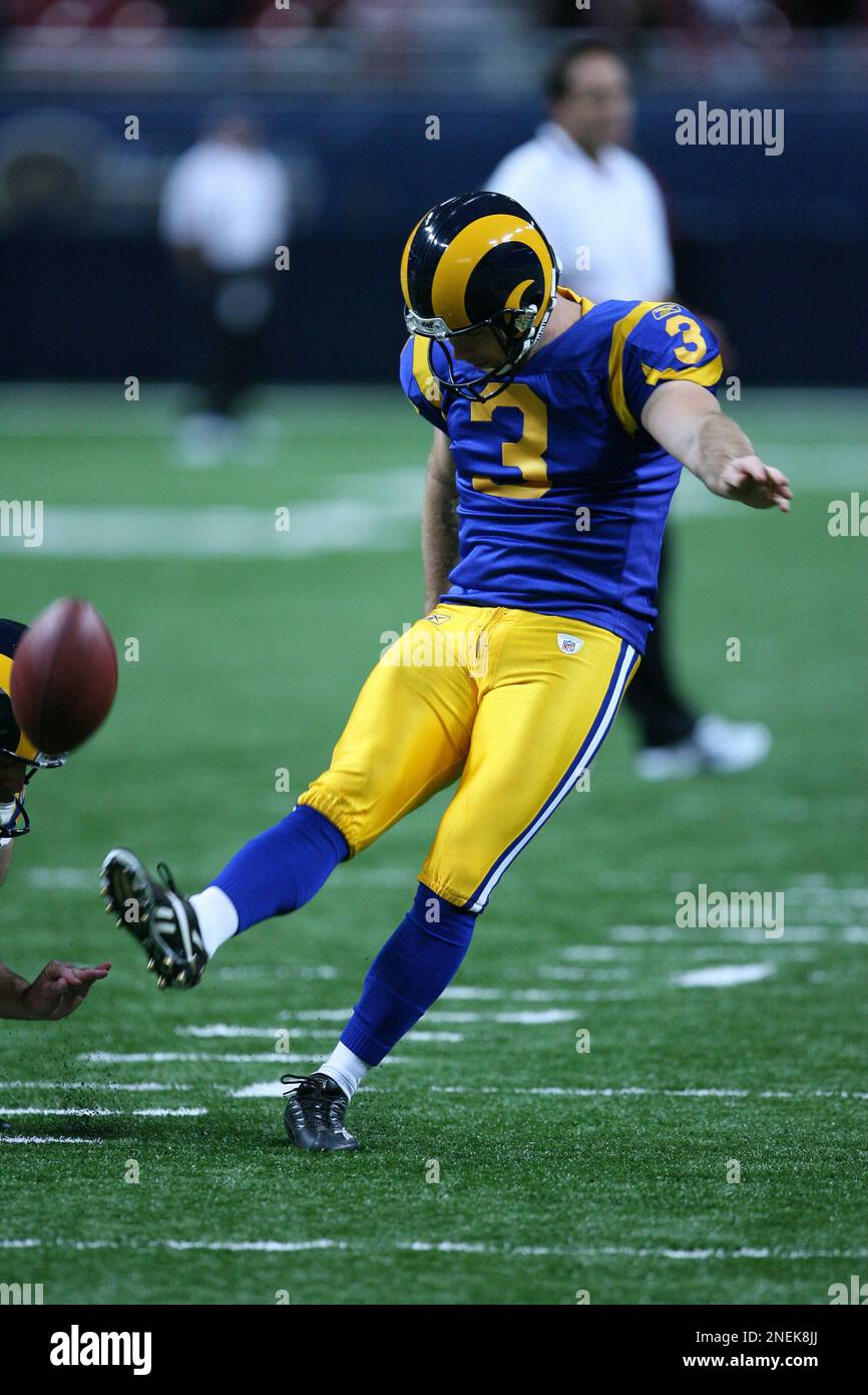 St. Louis Rams' place kicker Josh Brown (3) warms up before the start ...