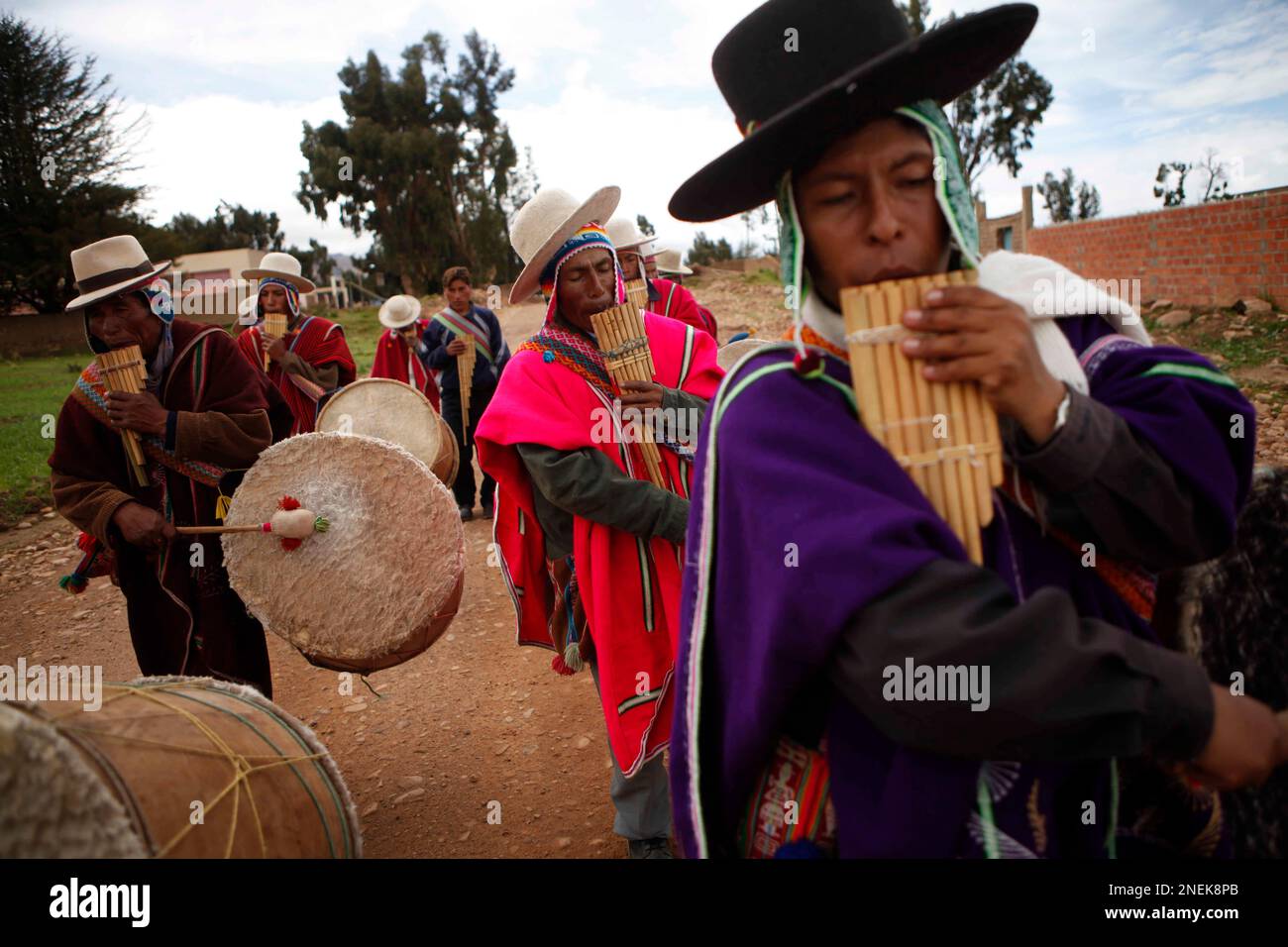 Aymara Indians play music of the traditional "Sicuri" folk dance as ...