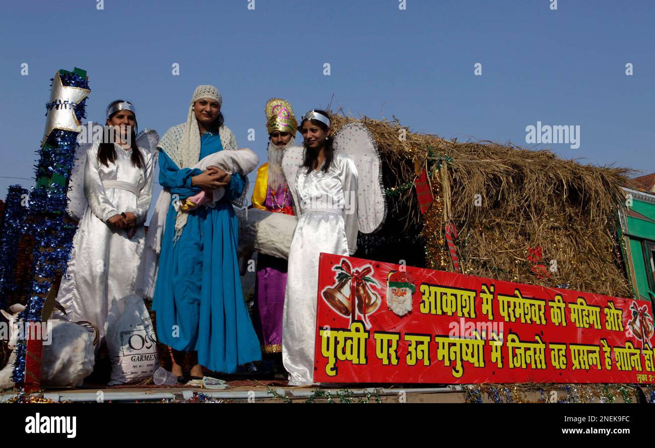 A tableau depicts a scene from the Bible during a Christmas procession ...