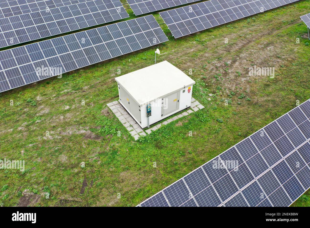 Aerial view of the solar power plant from above. Converting solar ...
