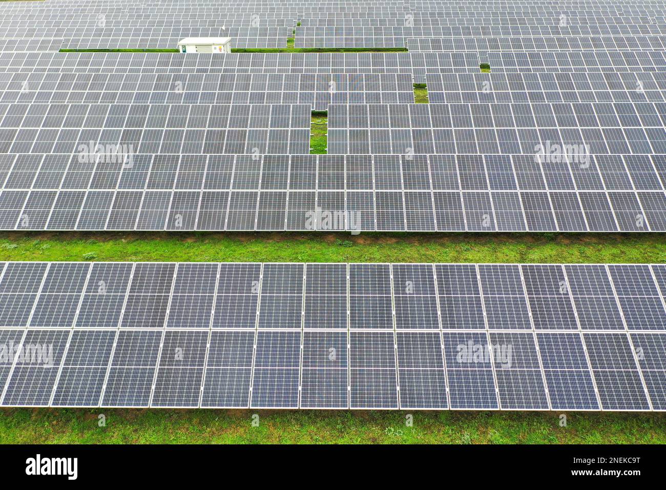Aerial view of the solar power plant from above. Converting solar ...