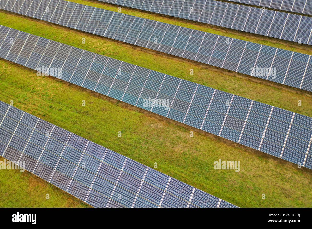 Aerial view of the solar power plant from above. Converting solar ...