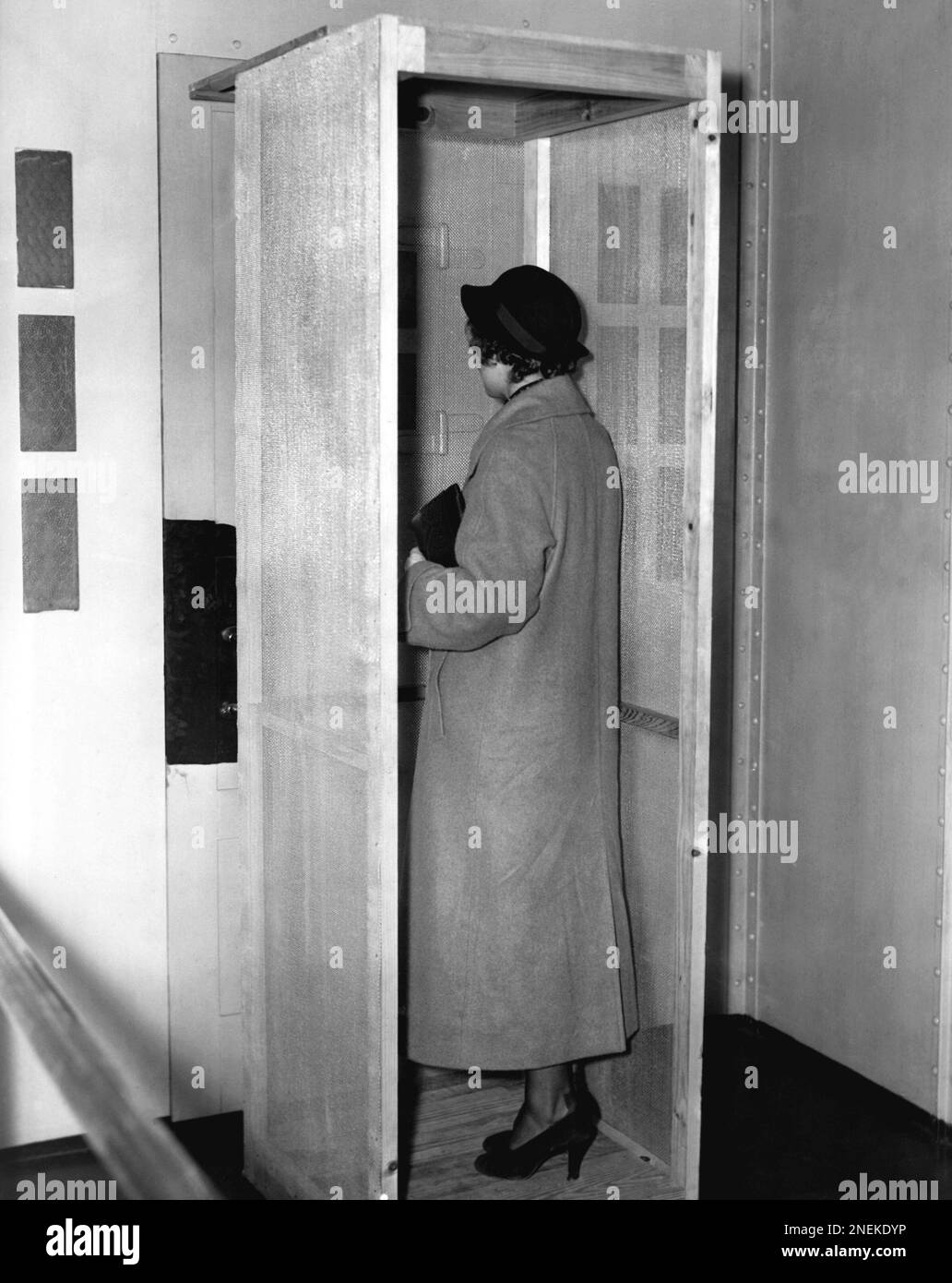 Here is the booth of fine mesh screen which the Flemington, N.J ...