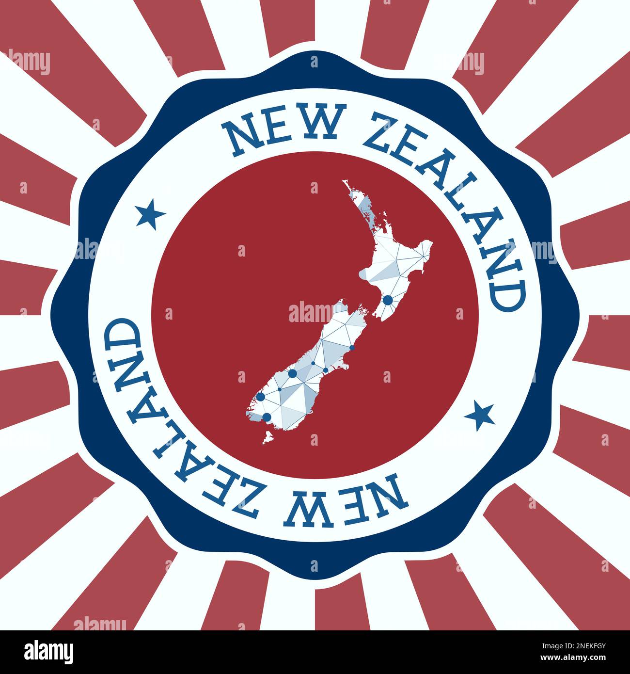 New Zealand Badge. Round logo of country with triangular mesh map and ...