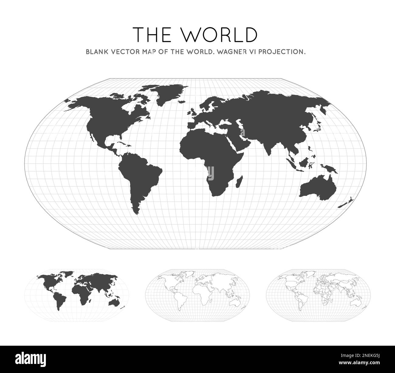 Map of the World. Wagner VI projection. Globe with latitude and ...