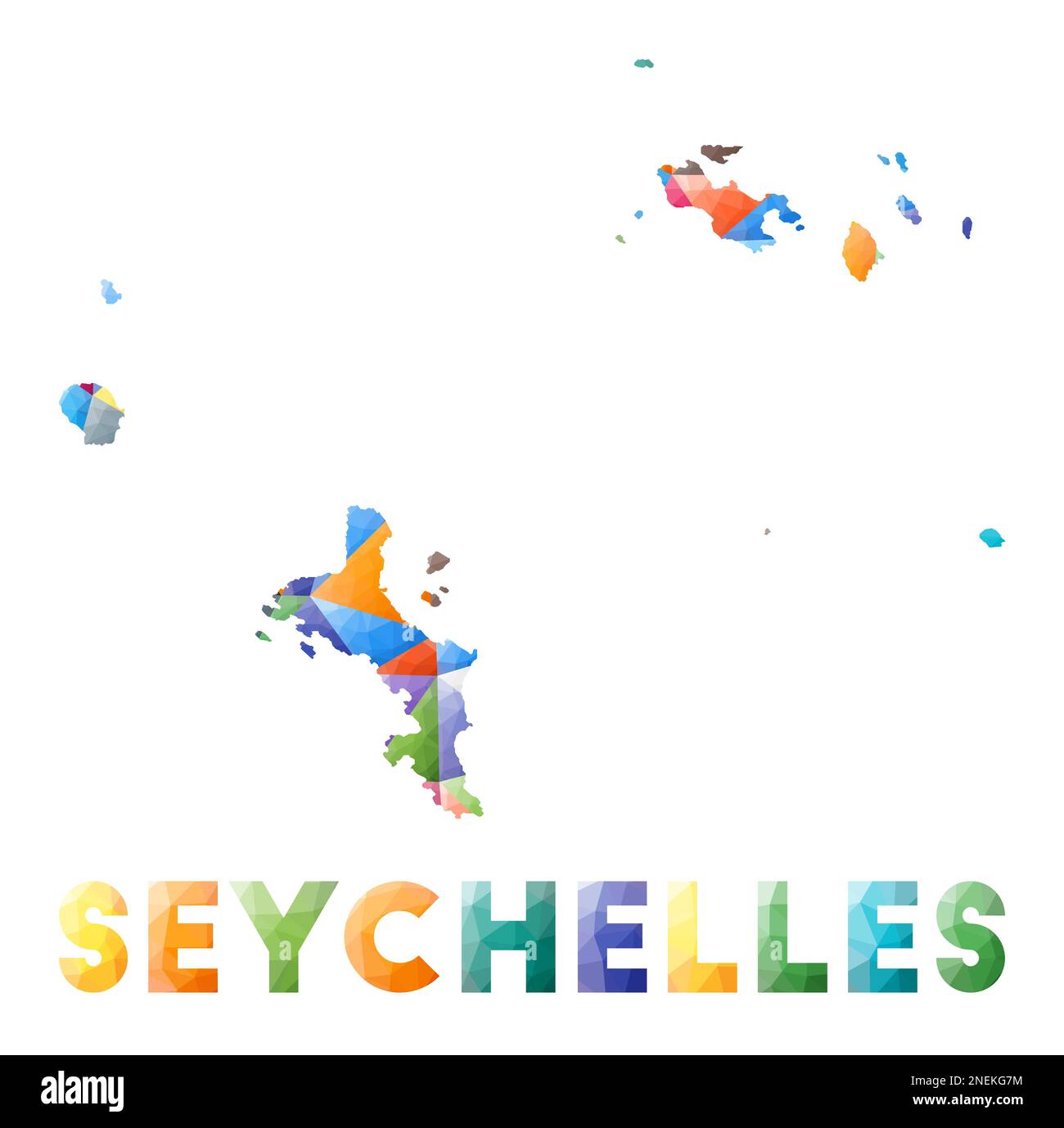 Seychelles - colorful low poly island shape. Multicolor geometric ...