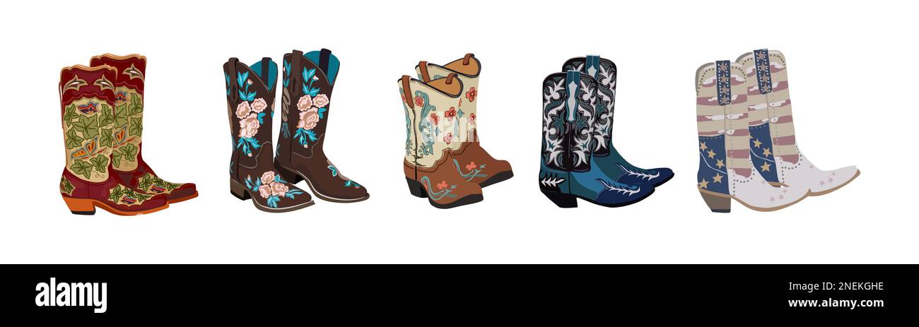 Set of western cowboy boots vector illustrations Stock Vector Image ...