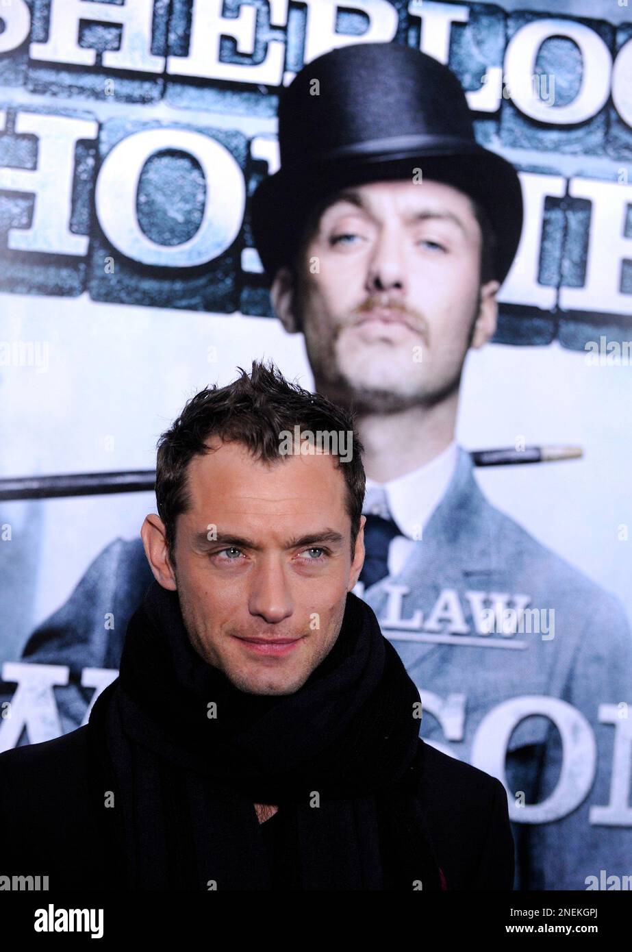 Jude Law attends the premiere of "Sherlock Holmes" at Lincoln Center in ...