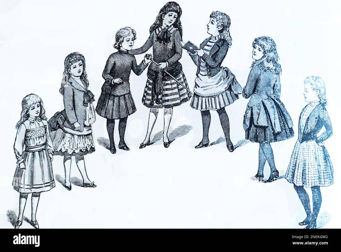 A 19th century sketch of a group young girls entitled, Children Dress ...