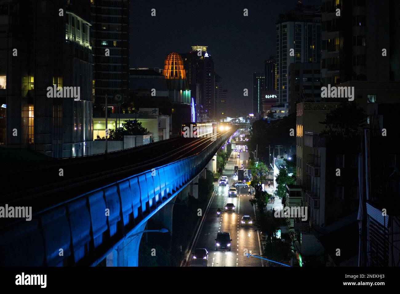 BTS Skytrain at Night in Bangkok - Thailand Stock Photo - Alamy