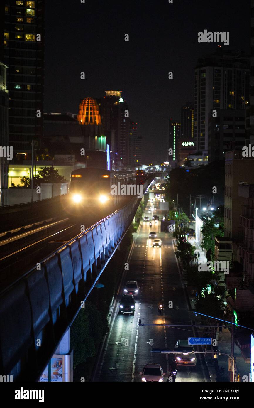 BTS Skytrain at Night in Bangkok - Thailand Stock Photo - Alamy