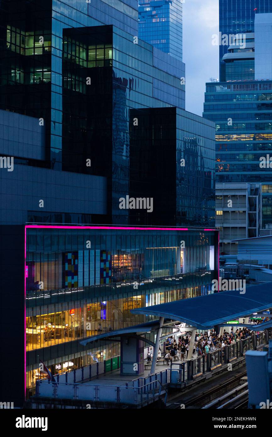 BTS Skytrain Station at Night in Bangkok - Thailand Stock Photo - Alamy