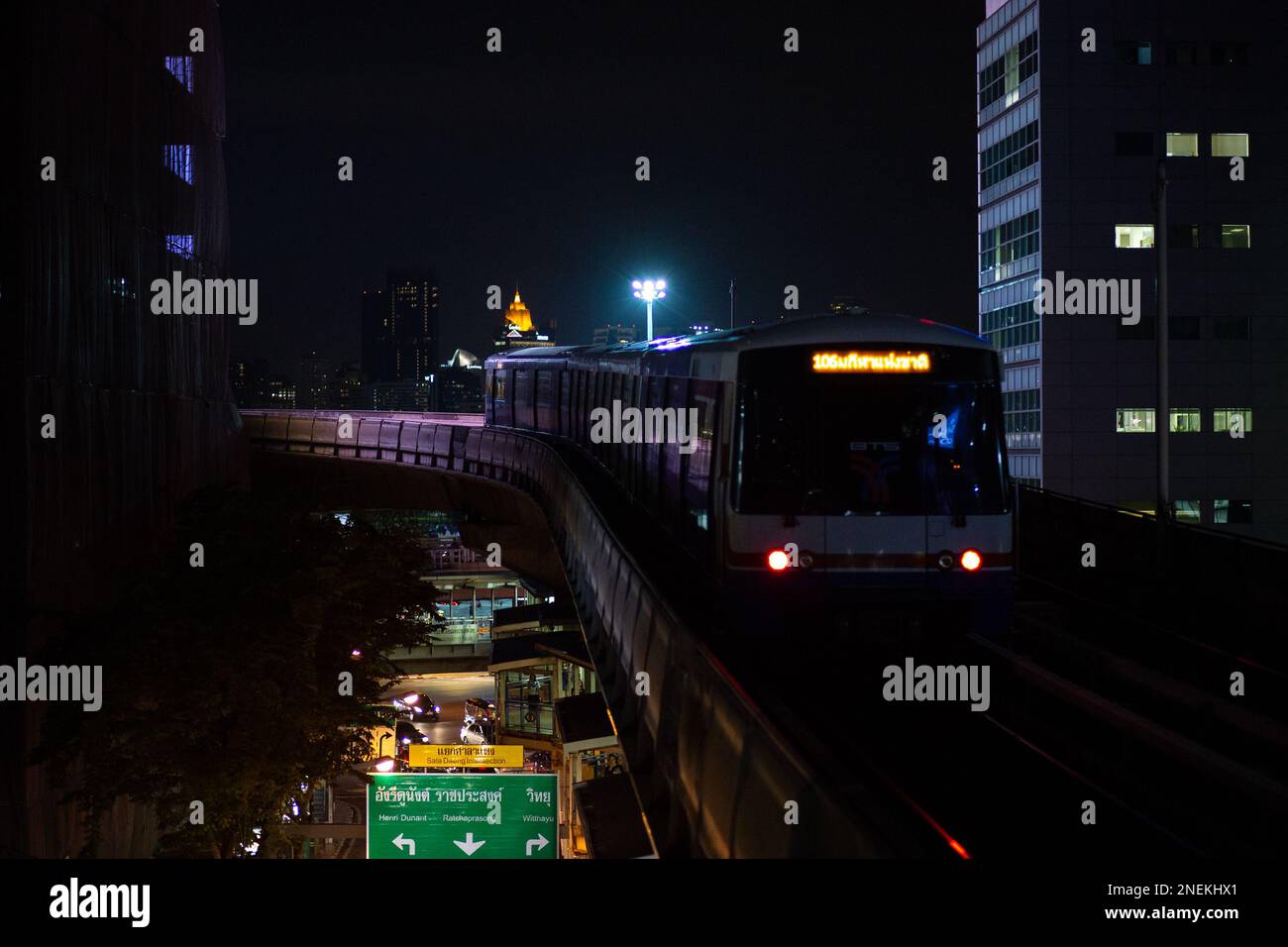 BTS Skytrain at Night in Bangkok - Thailand Stock Photo - Alamy