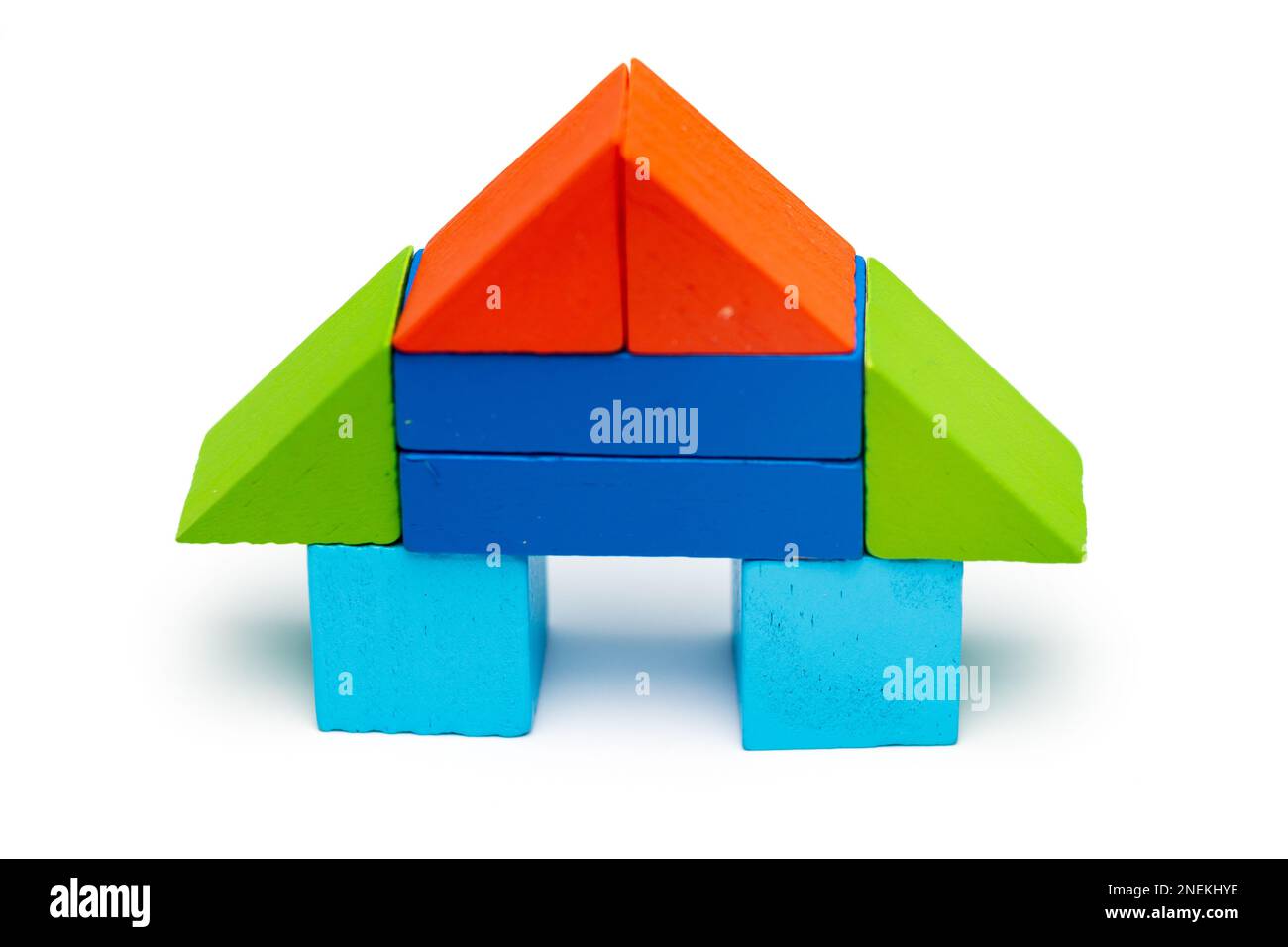 house toy blocks isolated white background, little wooden home, A ...