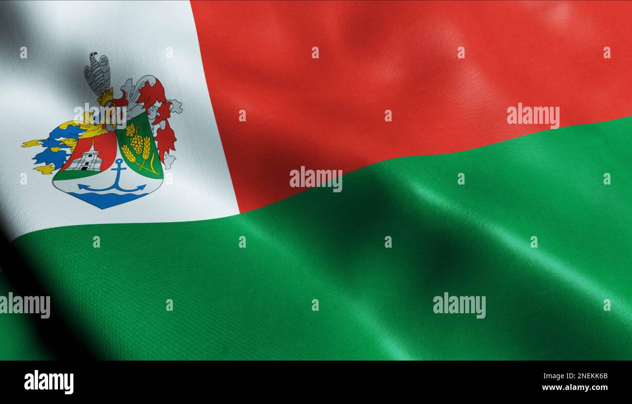 3D Illustration of a waving Hungary city flag of Balatonlelle Stock ...