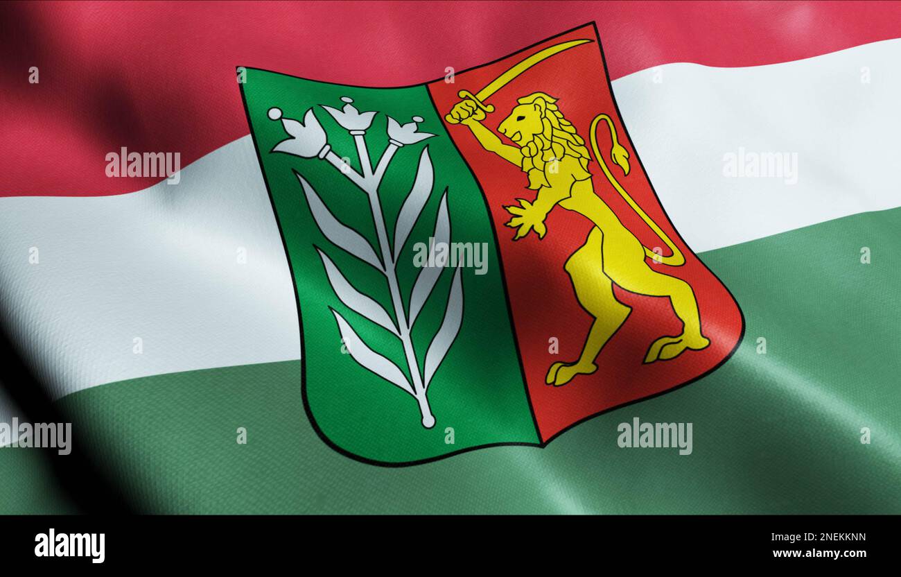 3D Illustration of a waving Hungary city flag of Csenger Stock Photo ...