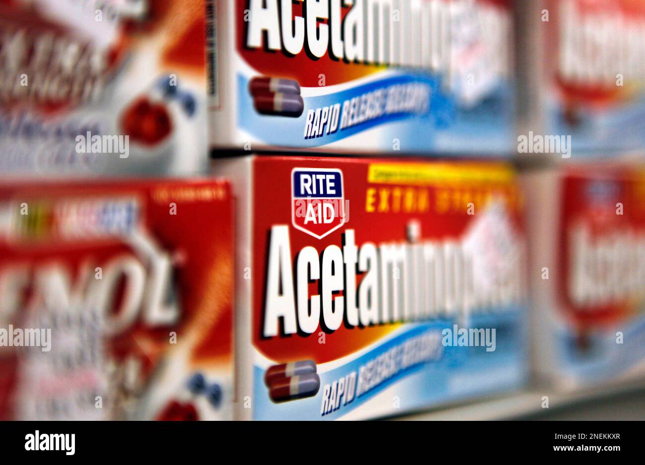 In this Dec. 15, 2009 photo, boxes of Rite Aid brand Acetaminophen is ...