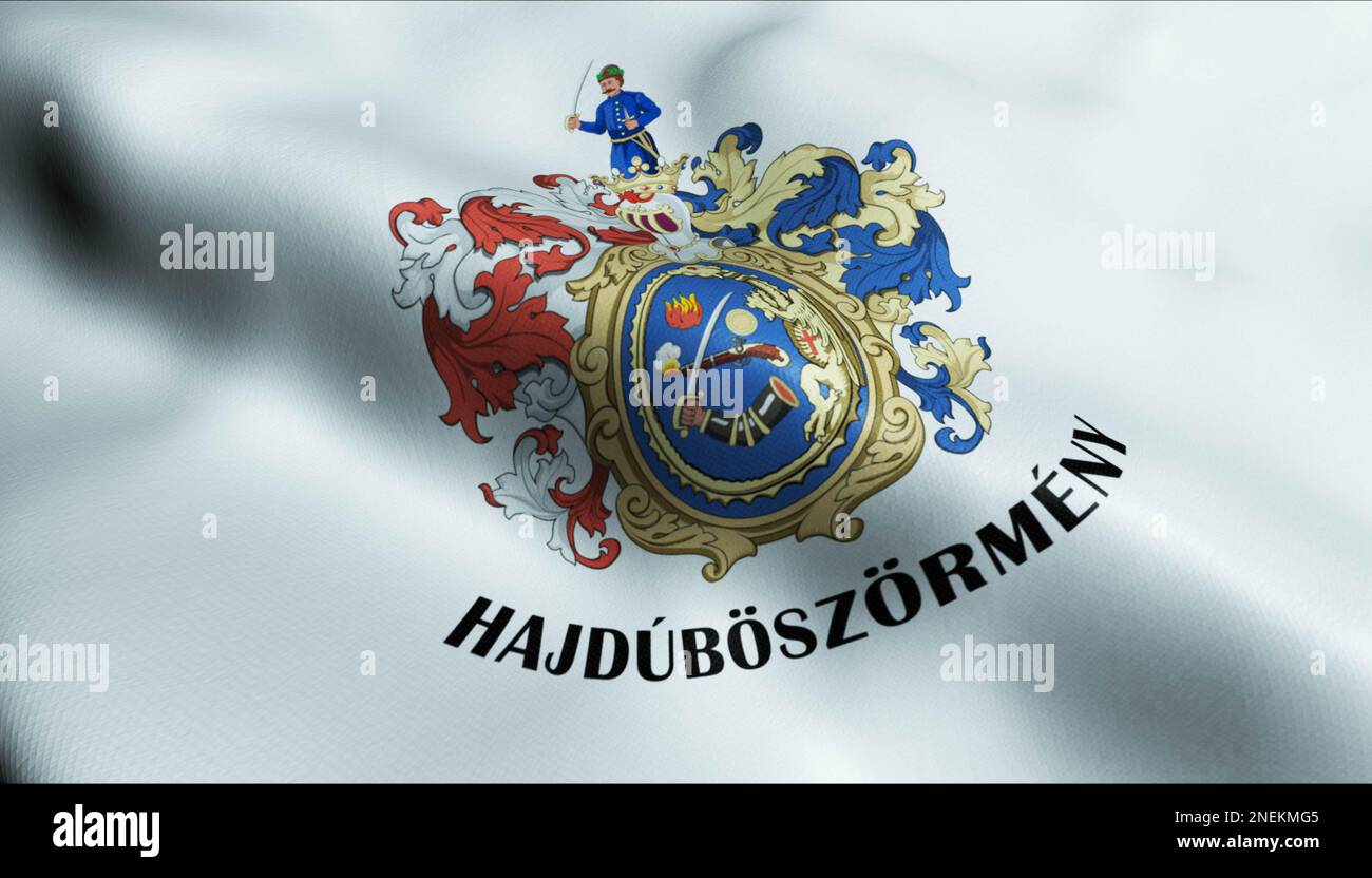 3D Illustration of a waving Hungary city flag of Hajduboszormeny Stock ...