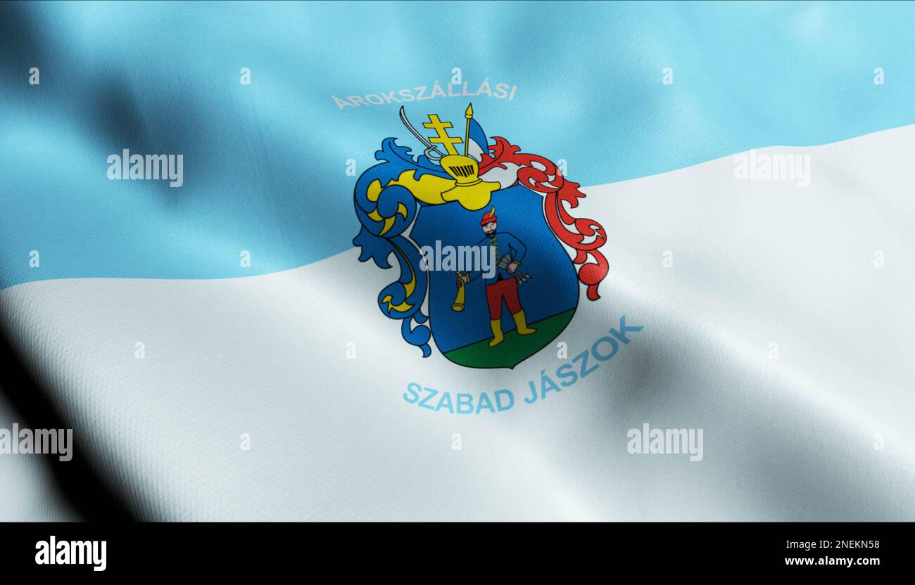 3D Illustration of a waving Hungary city flag of Jaszarokszallas Stock ...