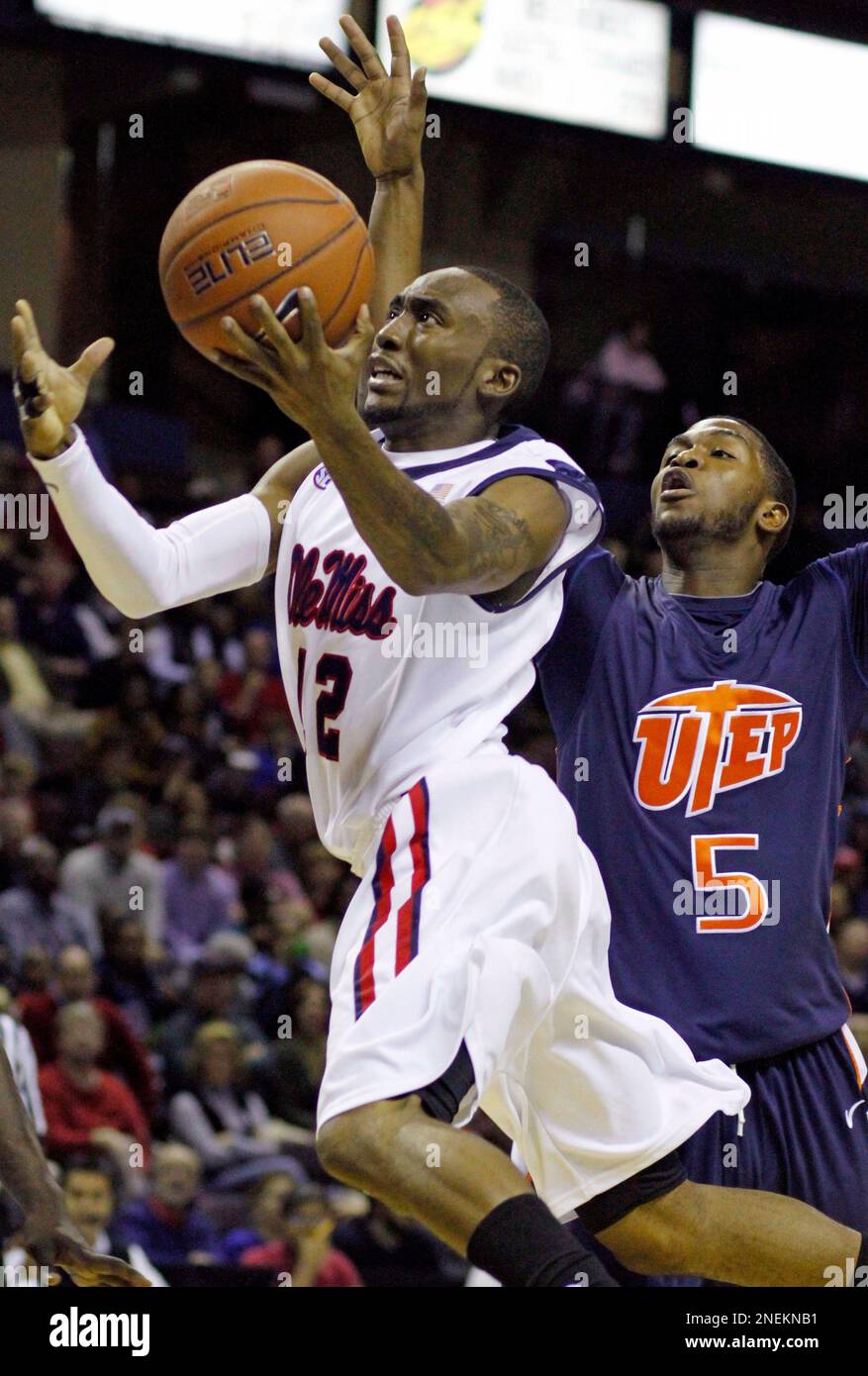 Mississippi guard Chris Warren (12) scores a first-half layup past UTEP ...