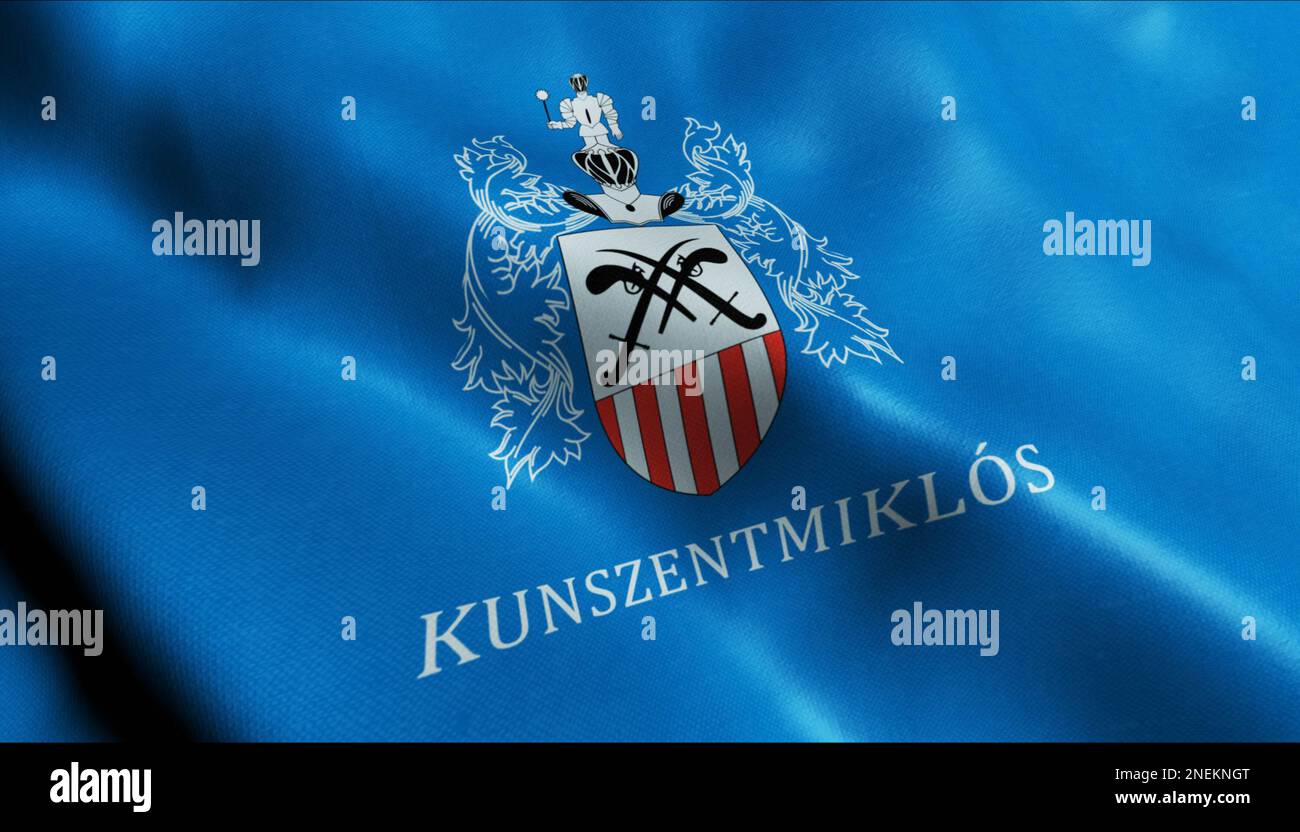 3D Illustration of a waving Hungary city flag of Kunszentmiklos Stock ...