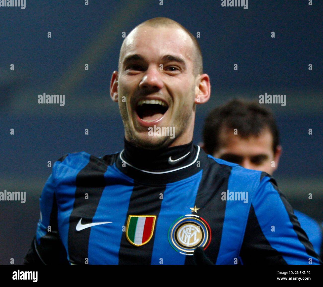 Inter Milan Dutch midfielder Wesley Sneijder reacts after scoring a ...