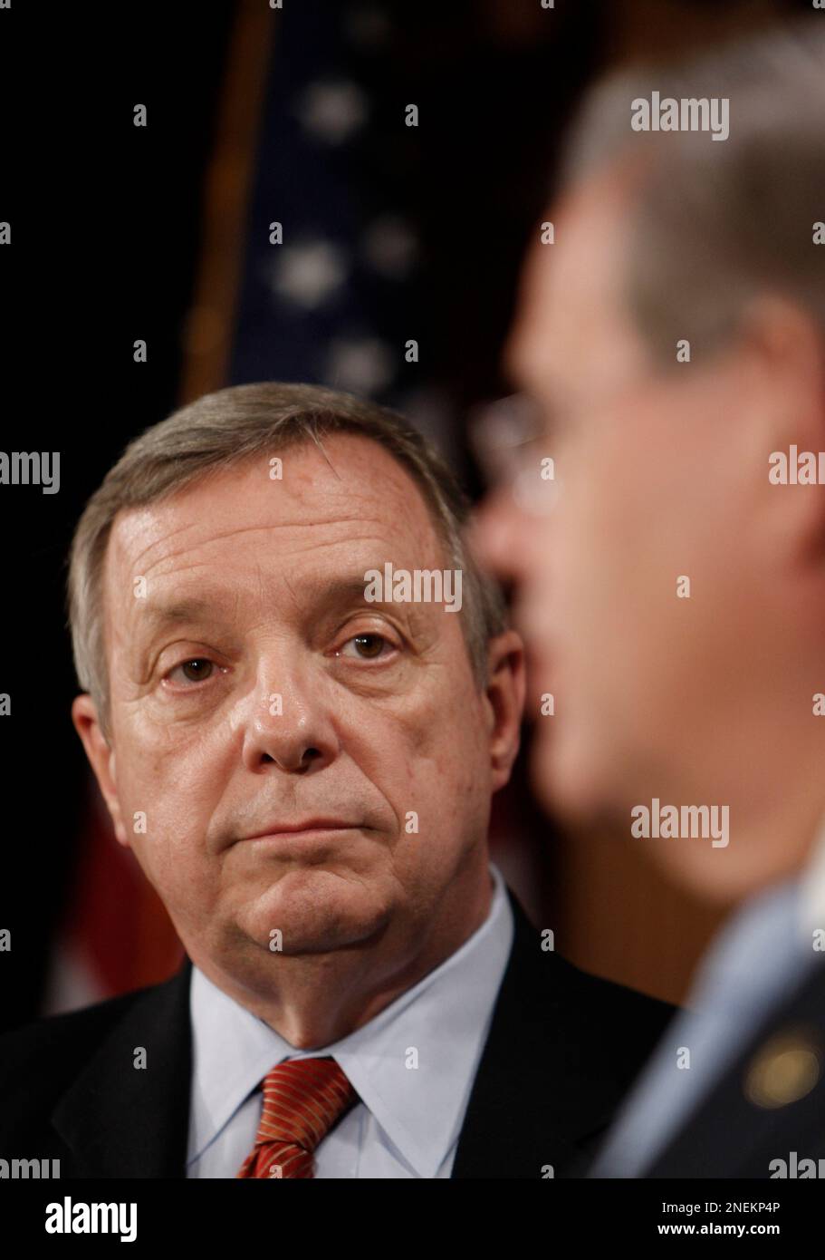 Senate Majority whip Richard Durbin of Ill, left, listens as Sen ...