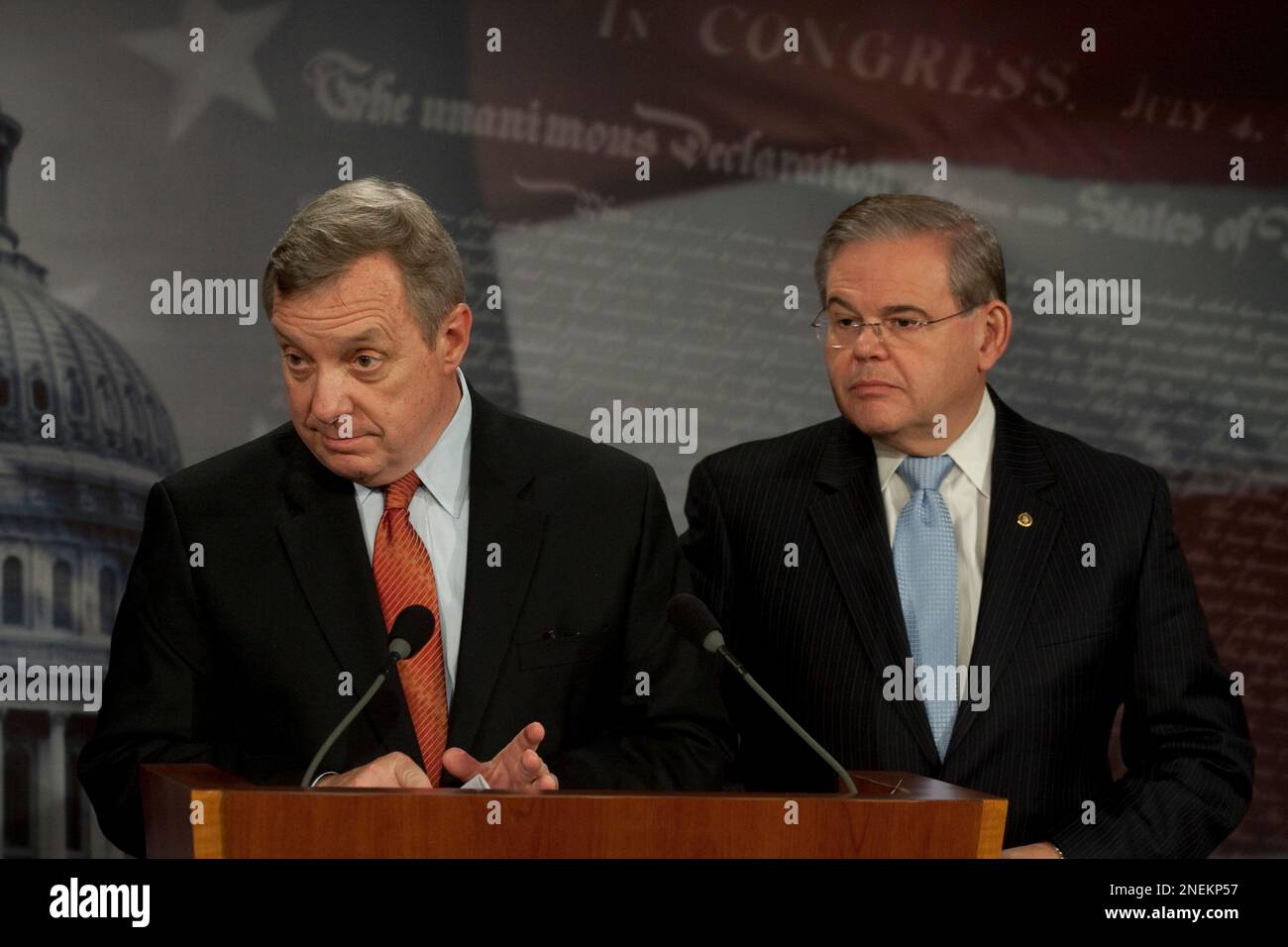 Senate Majority Whip Richard Durbin of Ill., left, and Sen. Robert ...