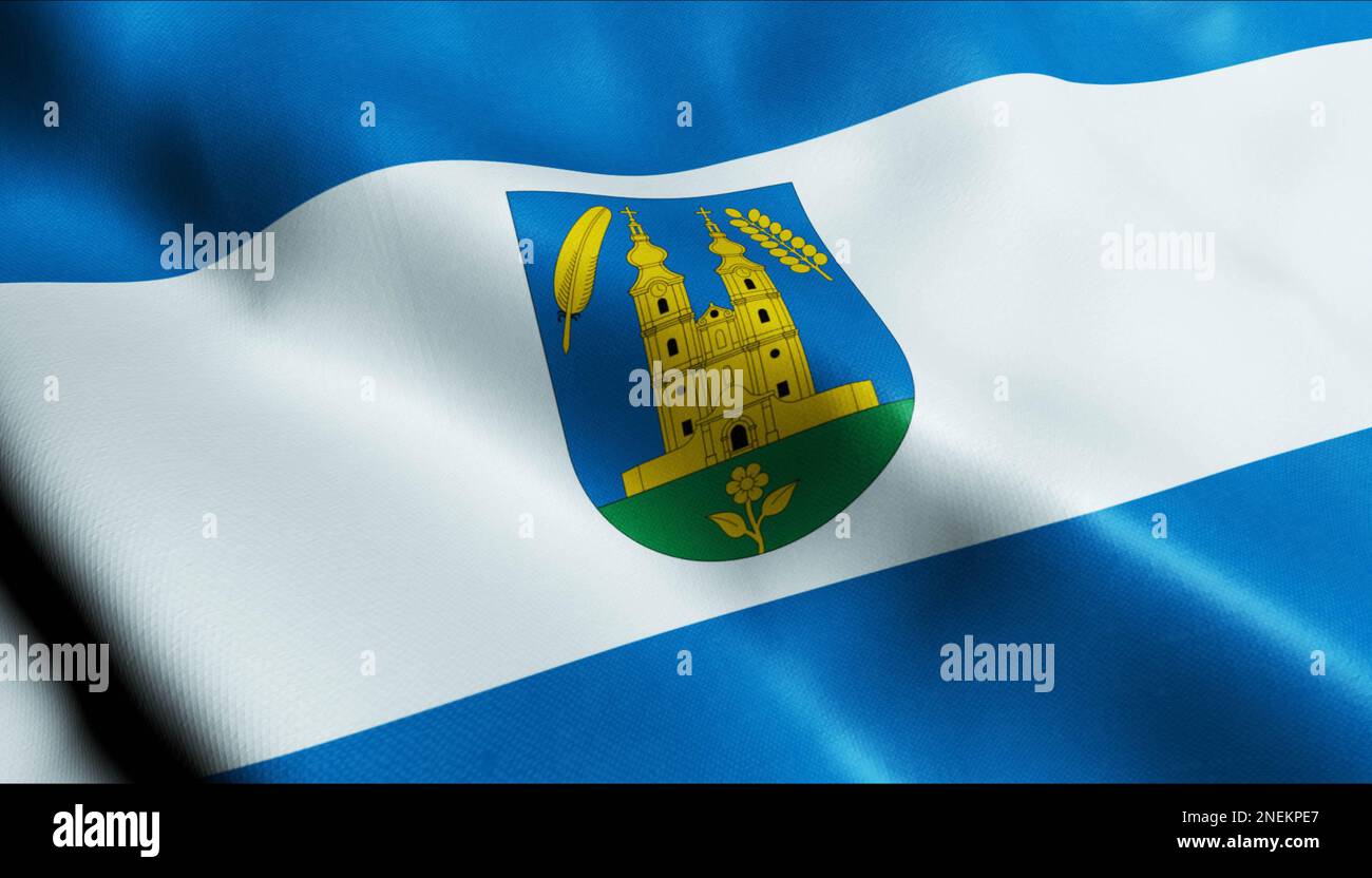 3D Illustration of a waving Hungary city flag of Mariapocs Stock Photo ...