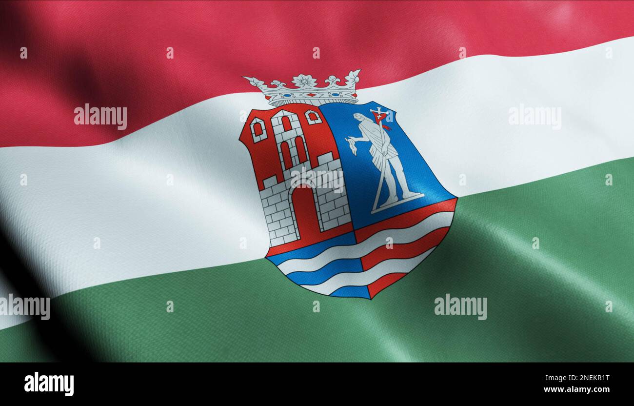 3D Illustration of a waving Hungary city flag of Mosonmagyarovar Stock ...