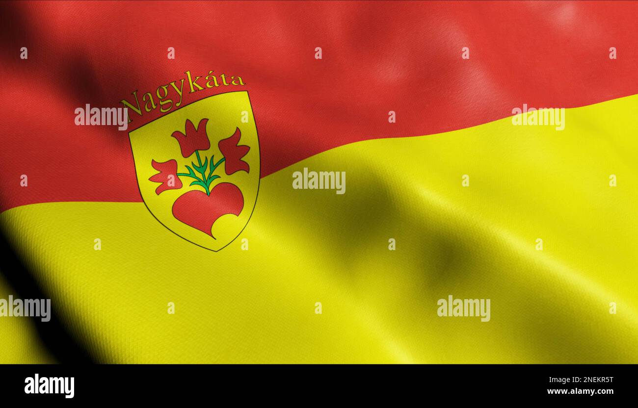 3D Illustration of a waving Hungary city flag of Nagykata Stock Photo ...