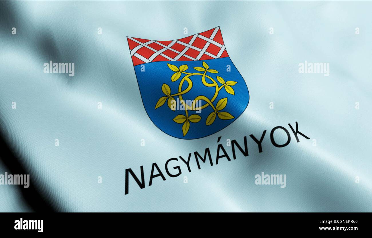 3D Illustration of a waving Hungary city flag of Nagymanyok Stock Photo ...