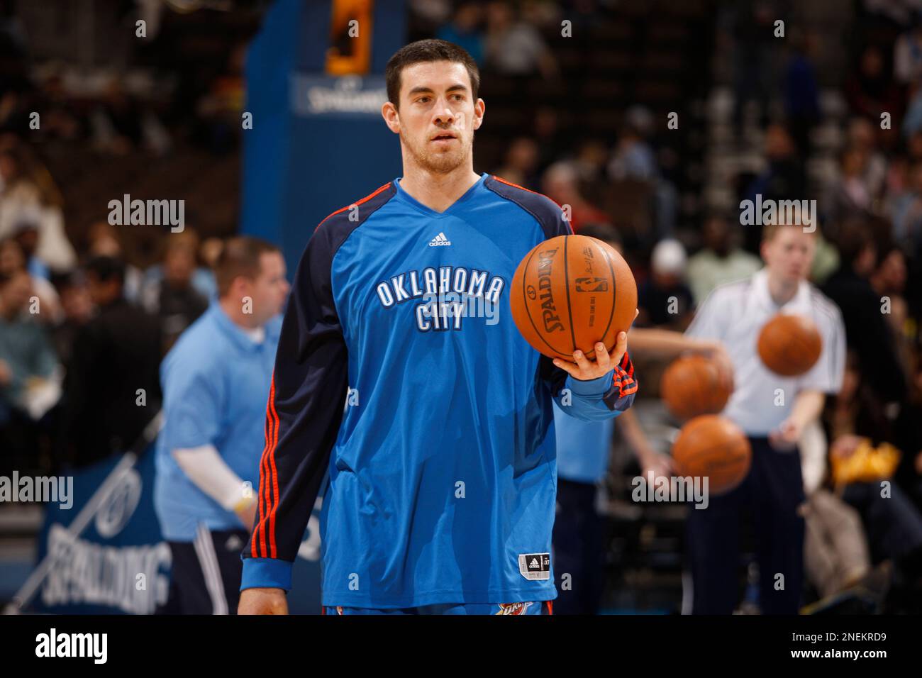 Oklahoma City Thunder forward Nick Collison warms up before facing the ...