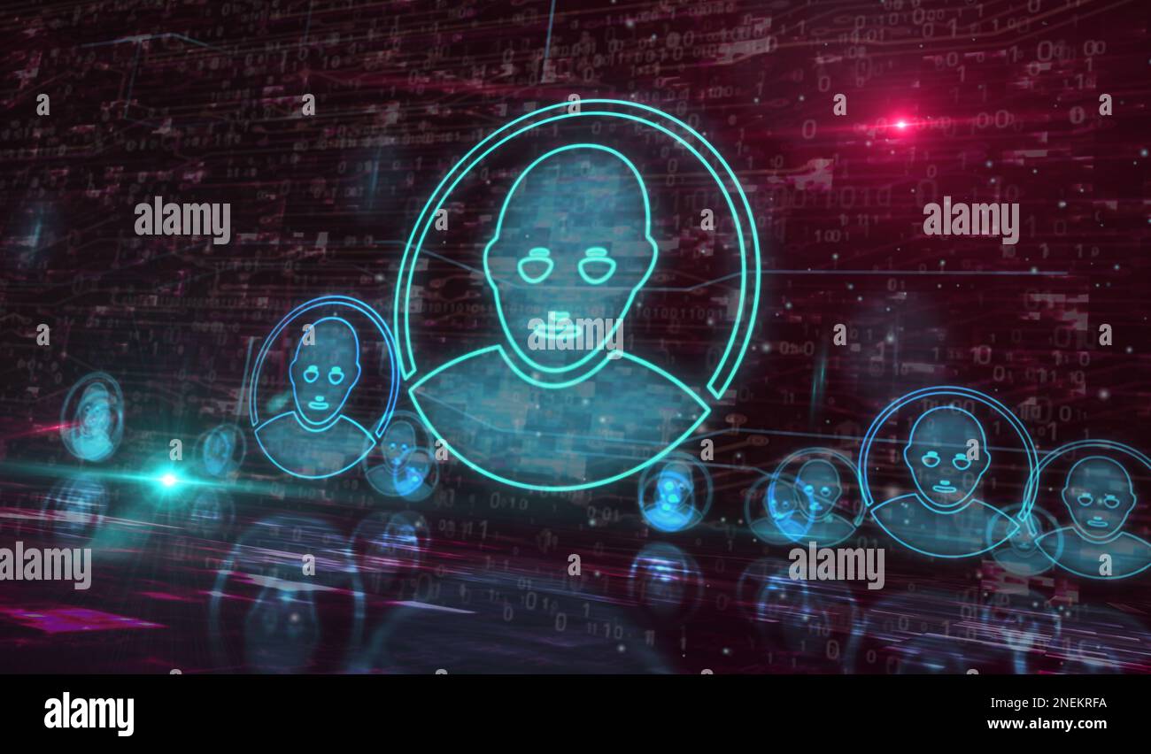 Social media chat face and artificial intelligence head symbol digital ...