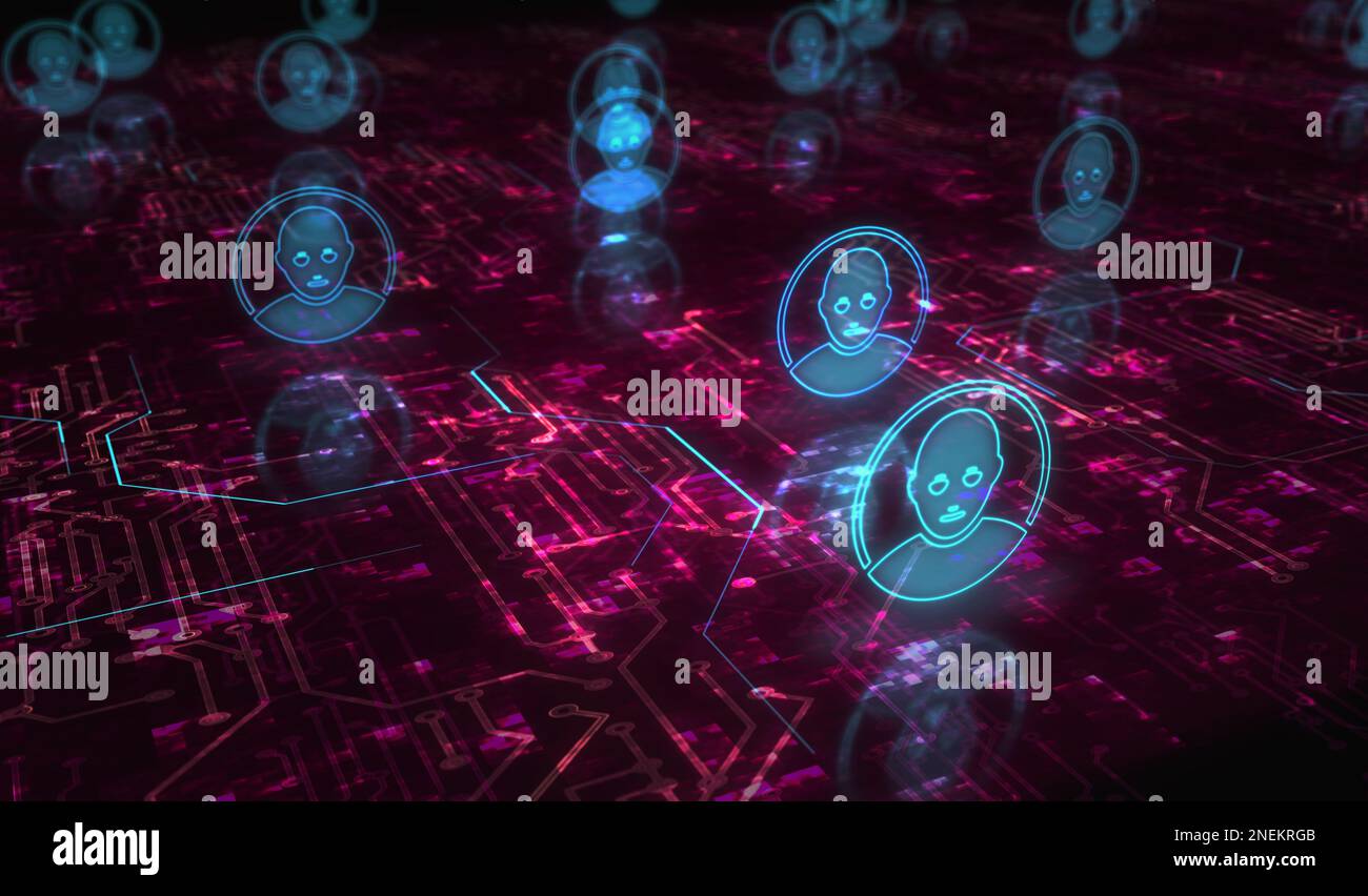 Social media chat face and artificial intelligence head symbol digital ...