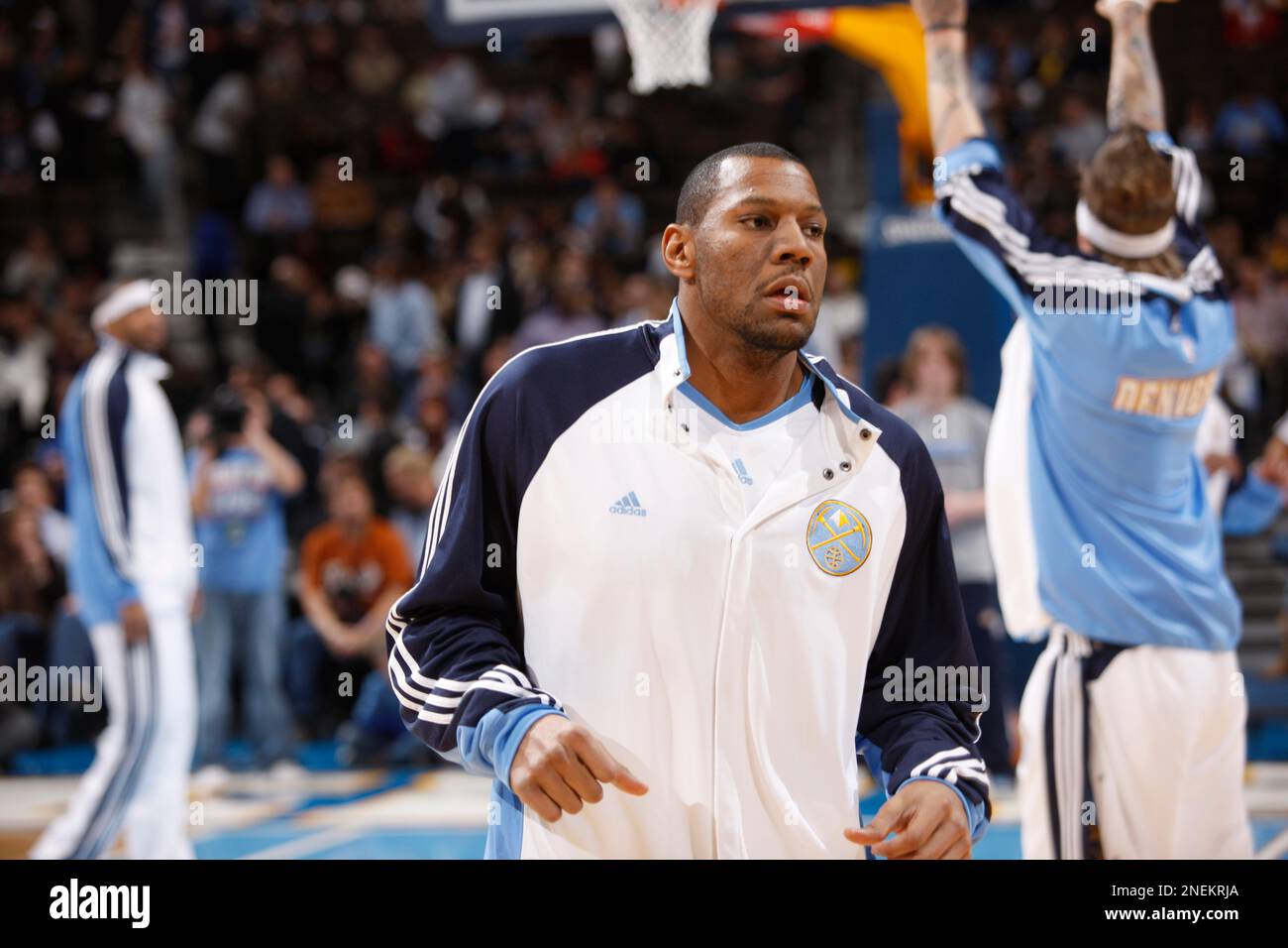 Denver Nuggets forward Joey Graham warms up before facing the Oklahoma ...