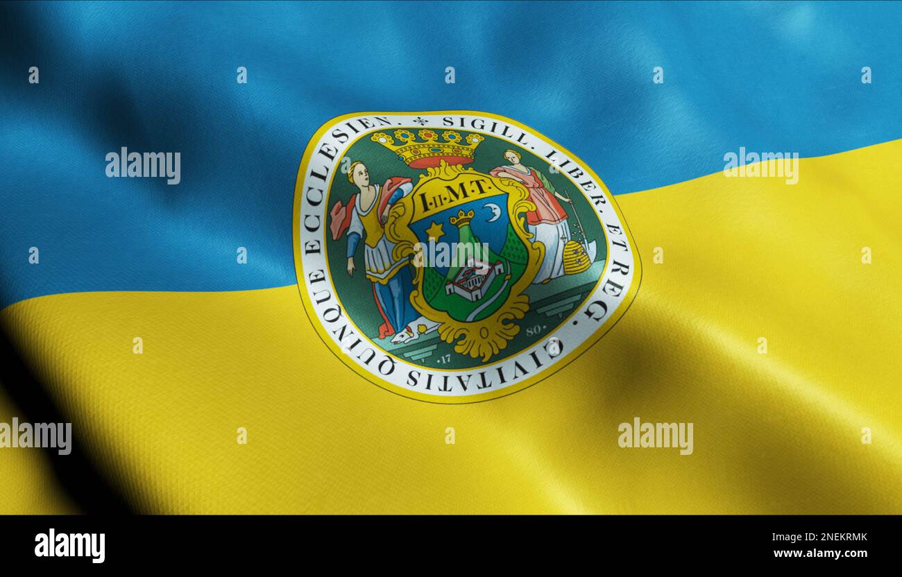 3D Illustration of a waving Hungary city flag of Pecs Stock Photo - Alamy
