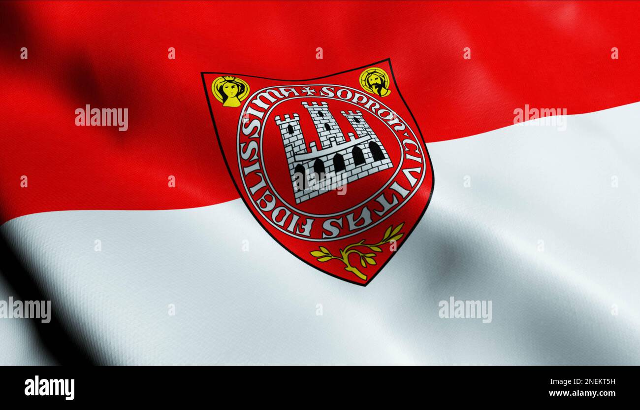 3D Illustration of a waving Hungary city flag of Sopron Stock Photo - Alamy