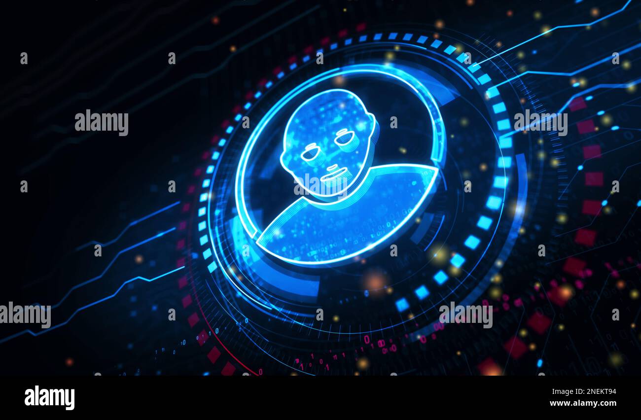 Social media chat face and artificial intelligence head symbol digital ...