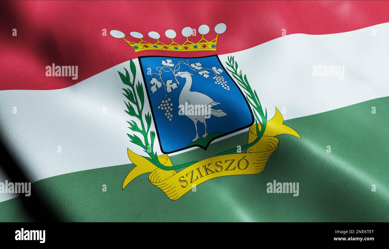 3D Illustration of a waving Hungary city flag of Szikszo Stock Photo ...