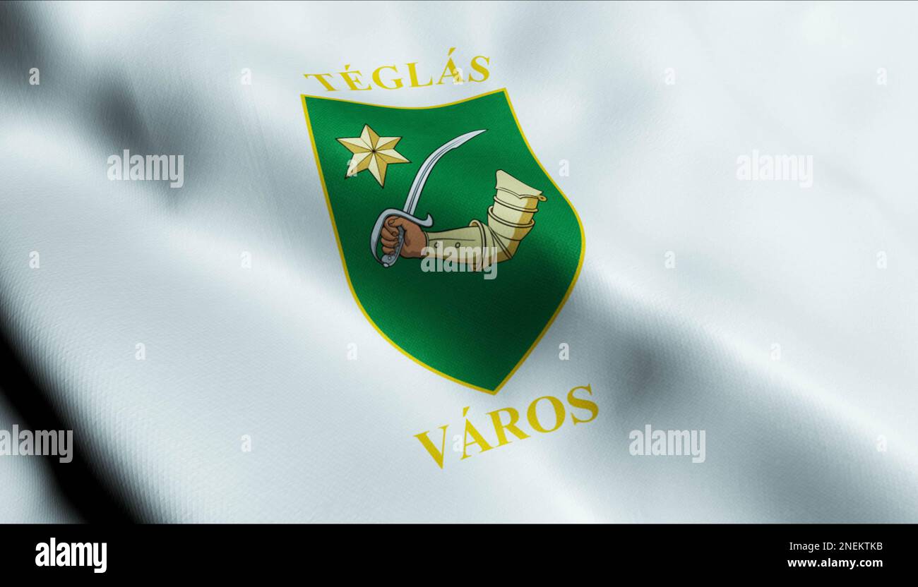 3D Illustration of a waving Hungary city flag of Teglas Stock Photo - Alamy