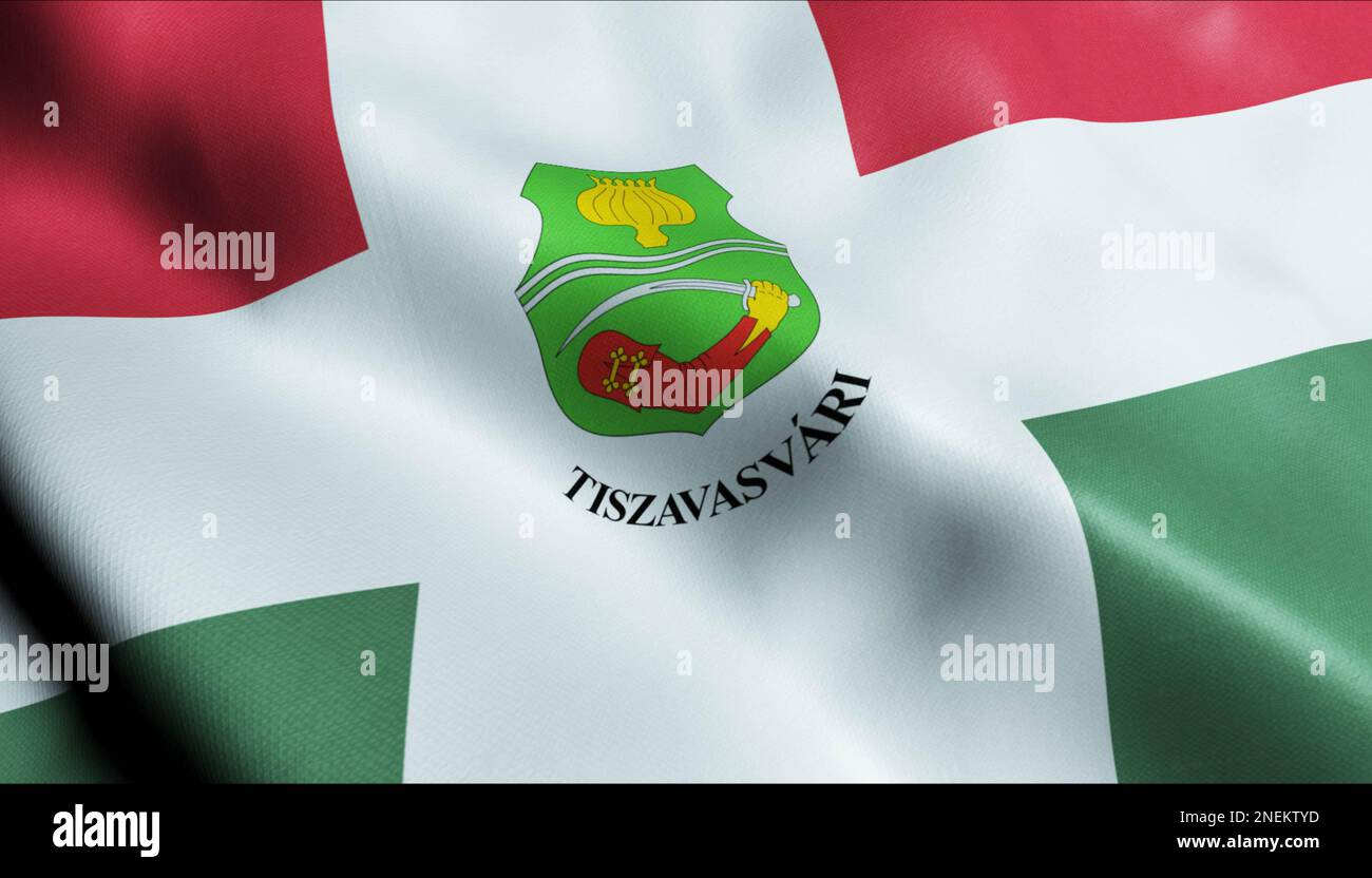 3D Illustration of a waving Hungary city flag of Tiszavasvari Stock ...