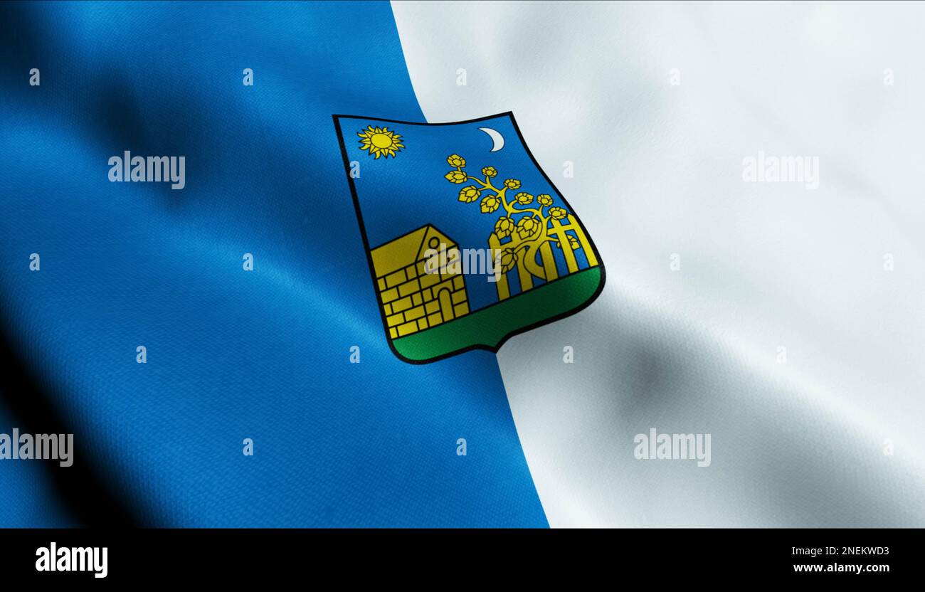 3D Illustration of a waving Hungary city flag of Totkomlos Stock Photo ...