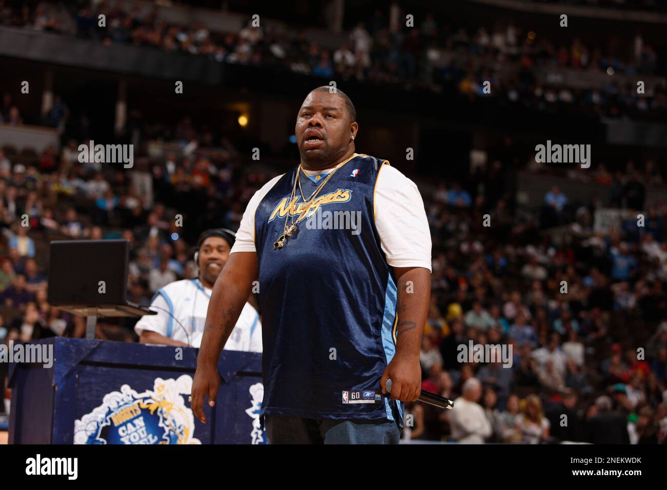 Rap singer Biz Markie performs for fans during halftime of the Phoenix ...