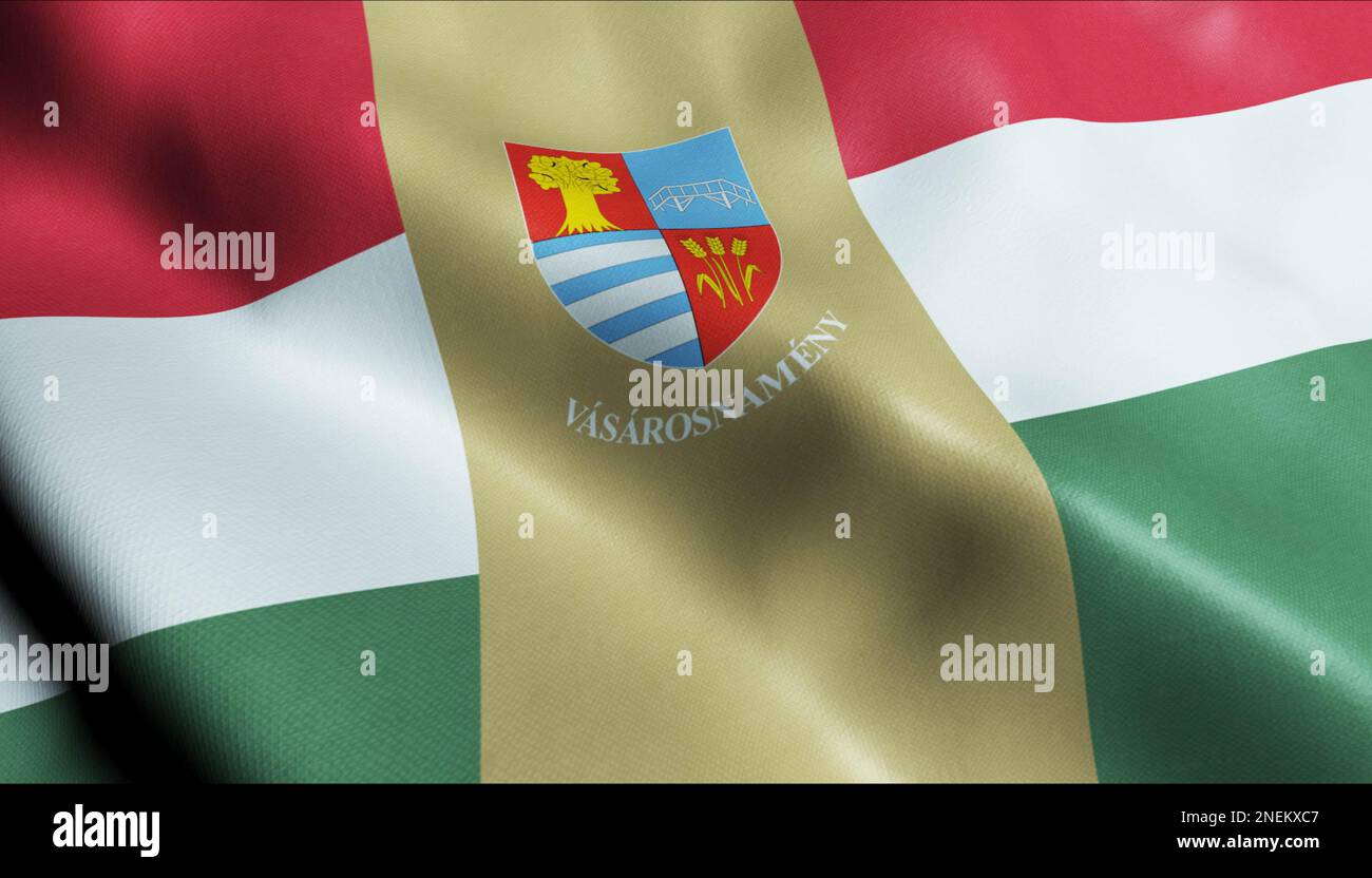 3D Illustration of a waving Hungary city flag of Vasarosnameny Stock ...