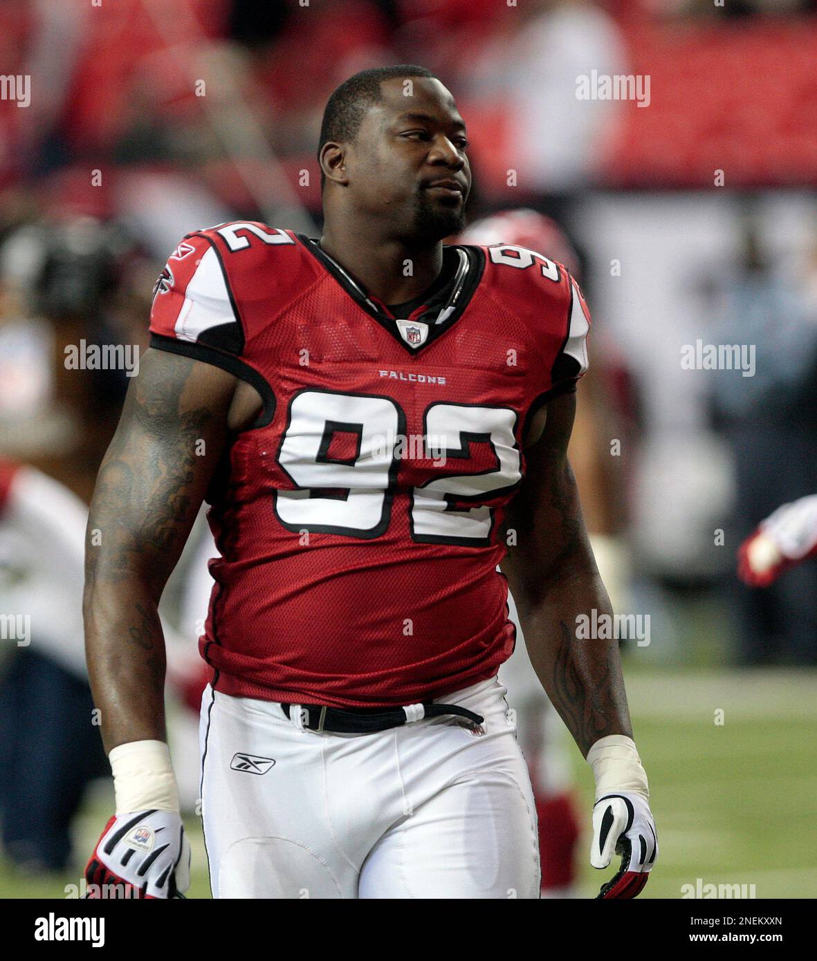 Atlanta Falcons defensive end Chauncey Davis (92) is pictured prior an ...
