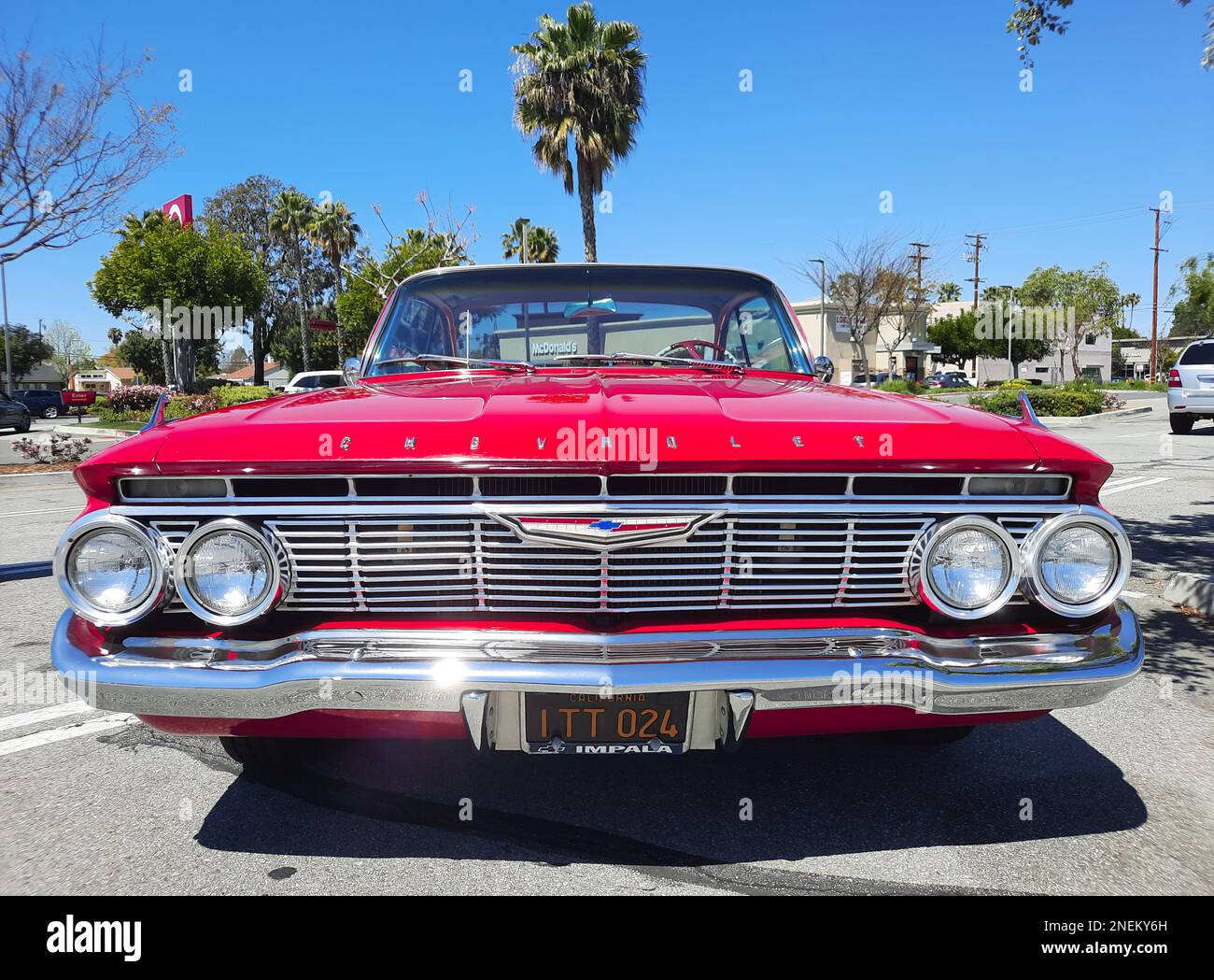 Los Angeles, California USA - March 28, 2021: red chevrolet impala ...