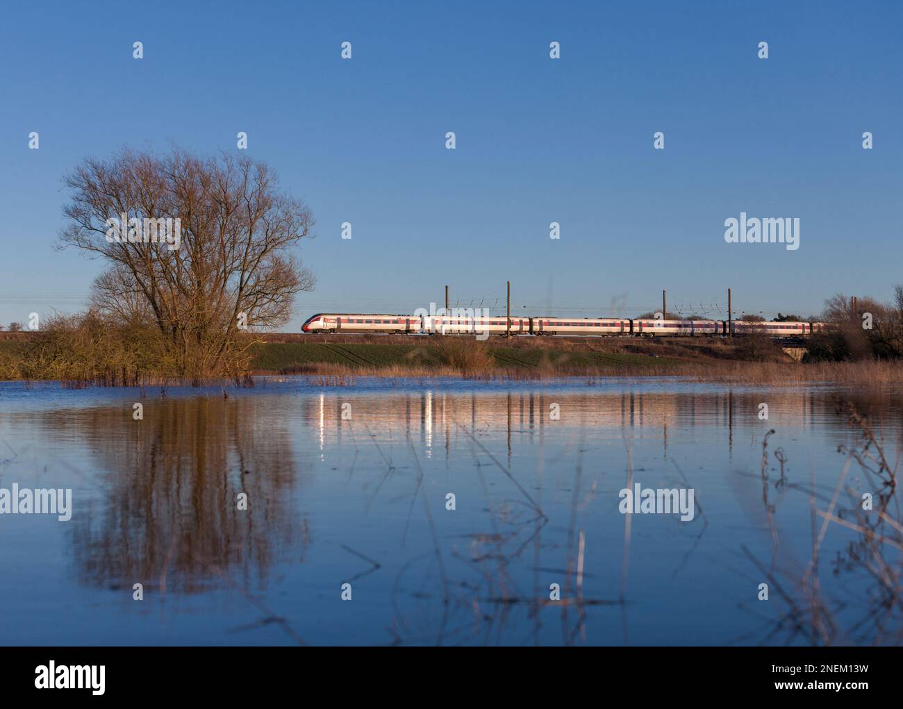 LNER class 801 Azuma train on the electrified east coast mainline ...