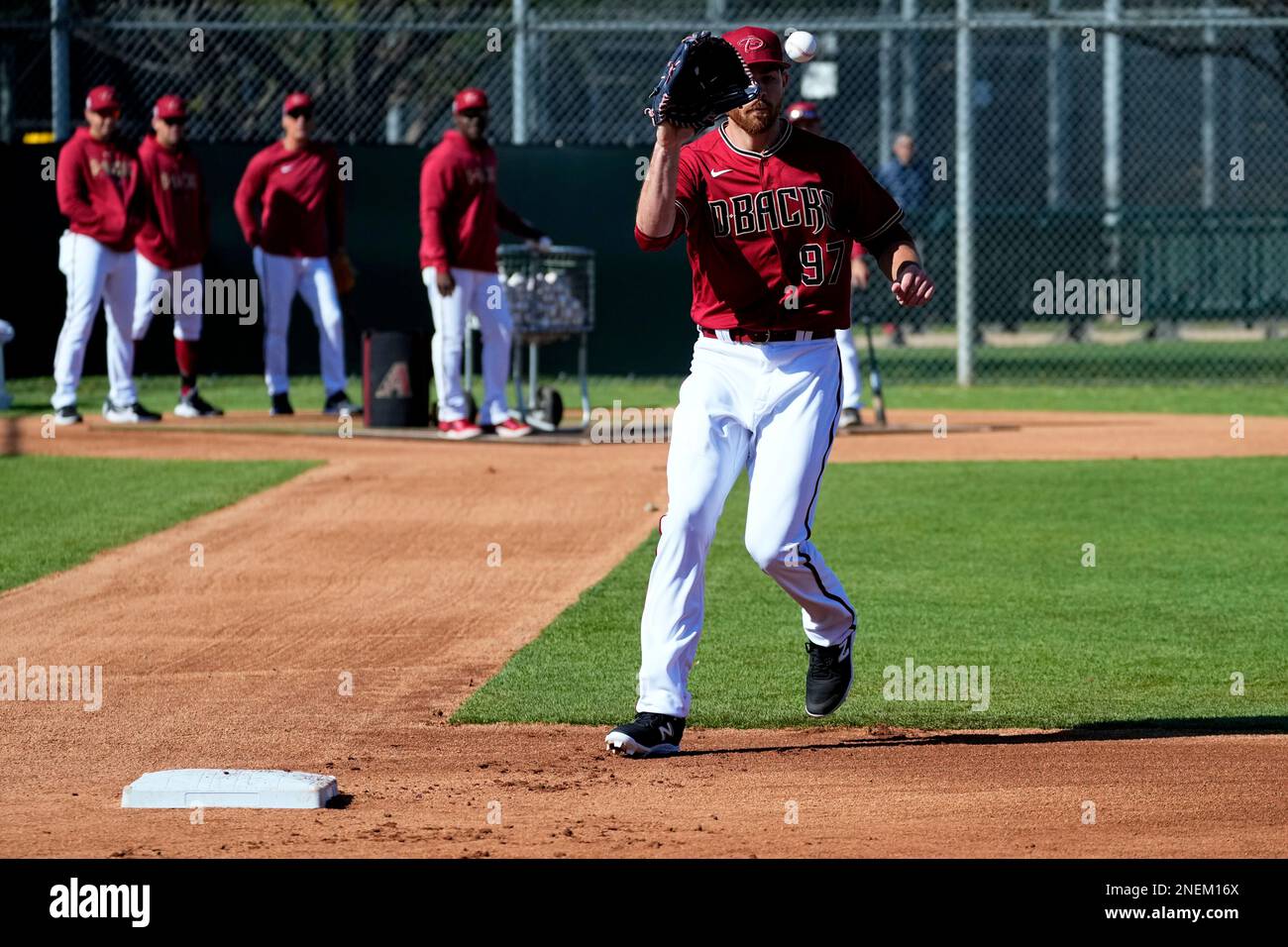 Arizona Diamondbacks pitcher Jesse Biddle fields a throw during a MLB ...